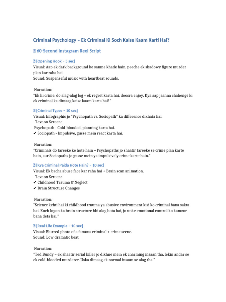 Criminal Psychology Script | PDF