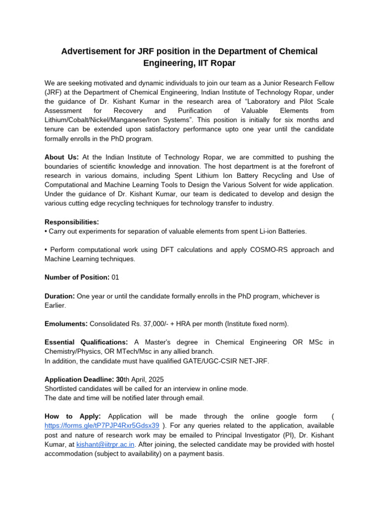 Advertisement JRF | PDF