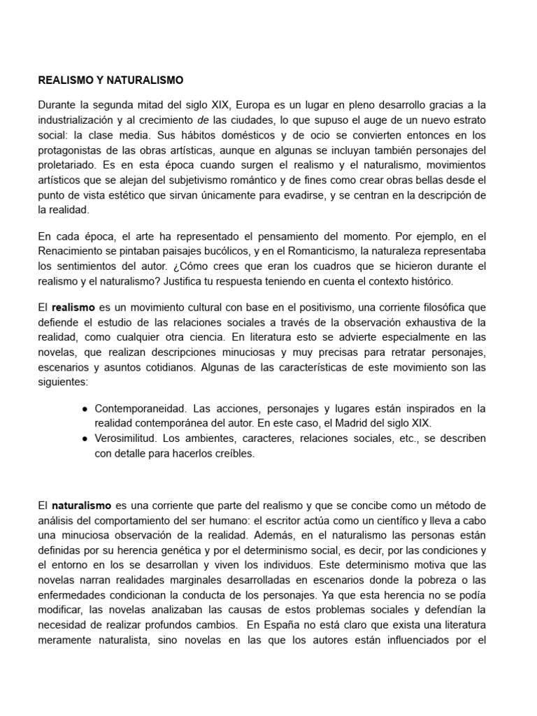 Tema Realismo y Naturalismo | PDF | Realismo literario | Novelas