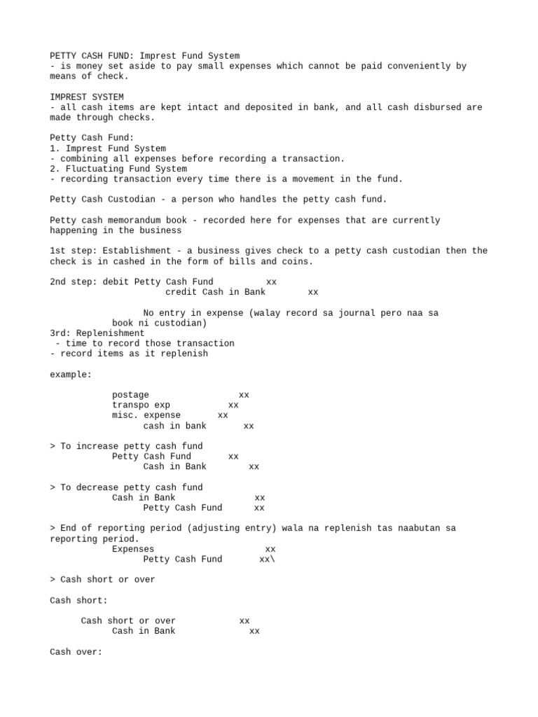 PETTY CASH FUND Imprest Fund System | PDF