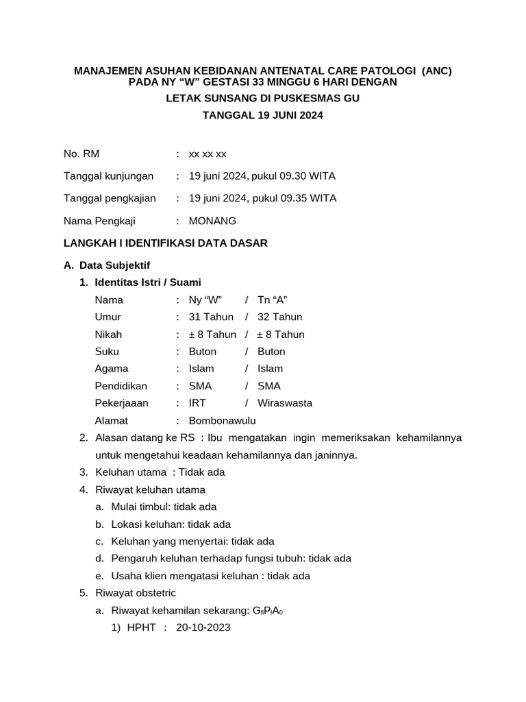 Askeb Anc Letak Sunsang (Monang) PKK 2 | PDF