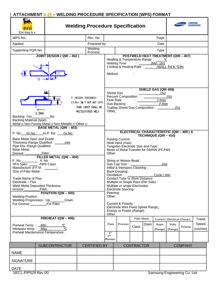 Attachment 25_(SECL-PIP029) Welding Procedure Specification WPS Format | PDF | Welding ...