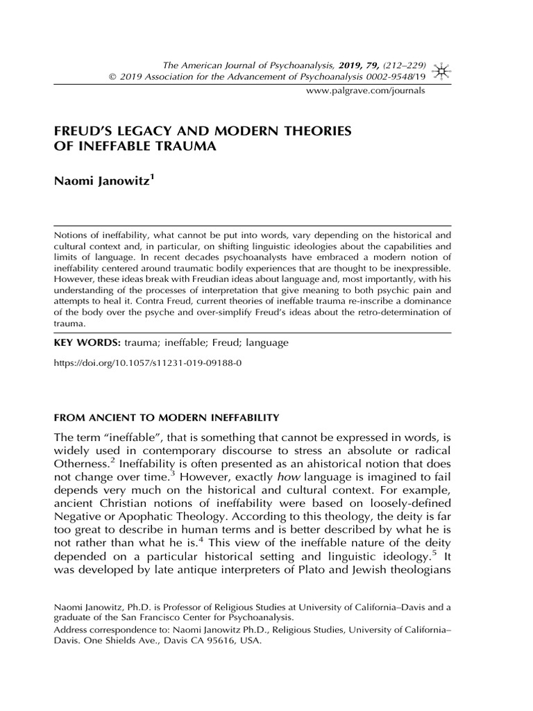 FREUD'S LEGACY AND MODERN THEORIES OF INEFFABLE TRAUMA Naomi Janowitz ...