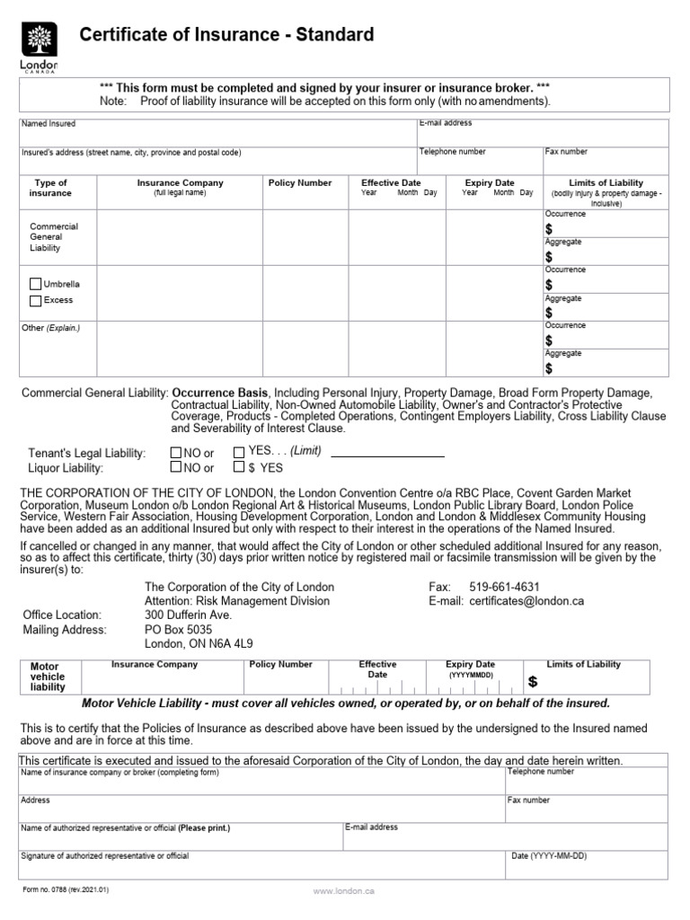 Certificate of Insurance - Standard | PDF | Insurance | Liability Insurance