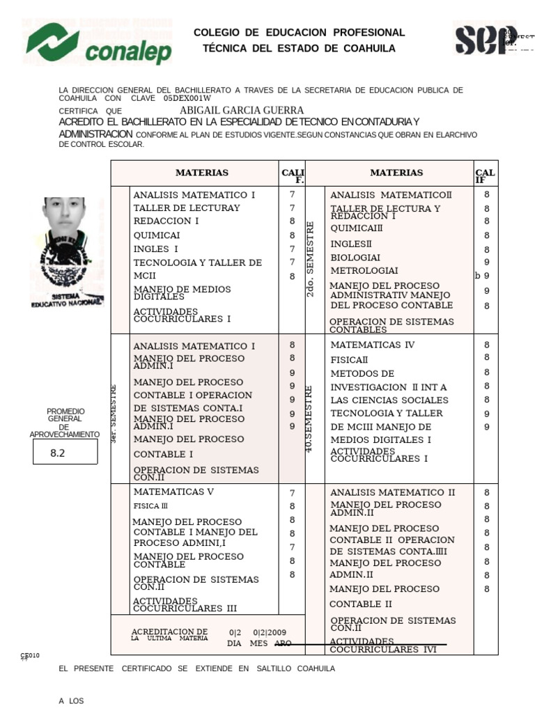 CERTIFICADO Conalep | PDF