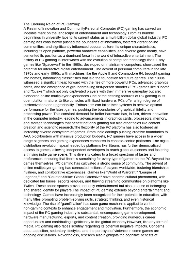 The Enduring Reign of PC Gaming | PDF | Personal Computers | Computing