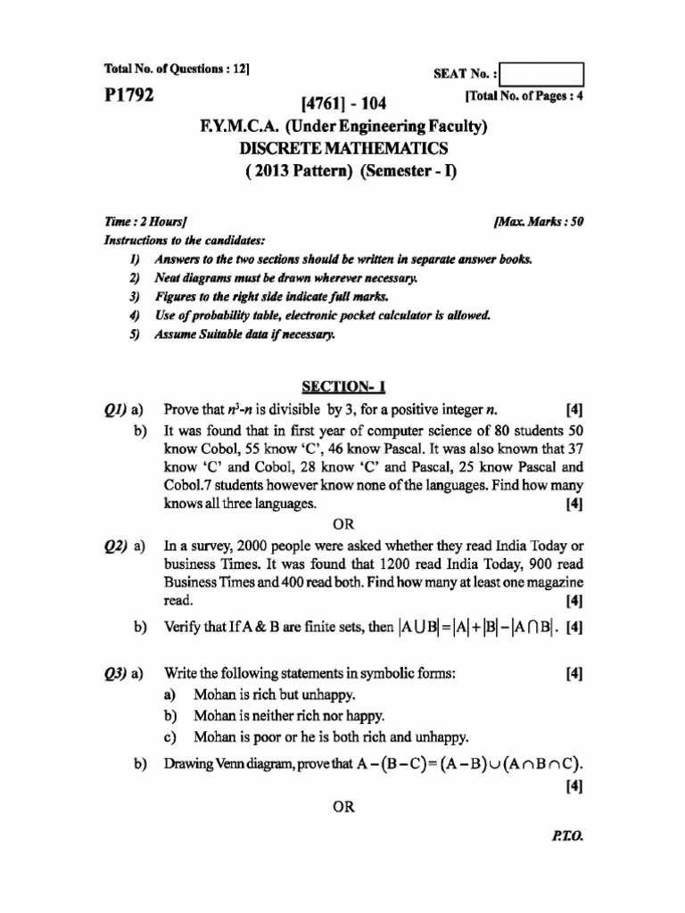 Mca 1 Sem Discrete Mathematics 2017 | PDF