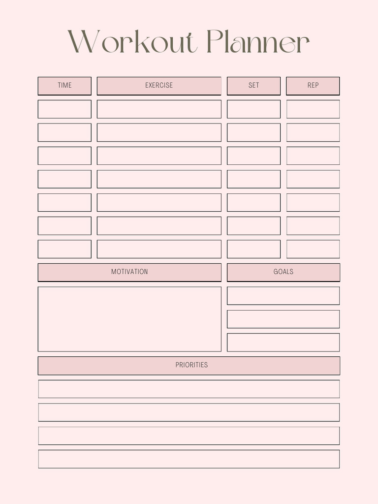 Cute Pink Elegant Workout Planner | PDF