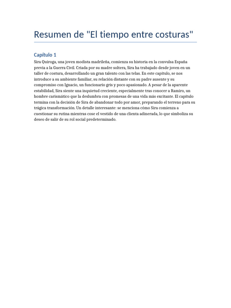 Resumen El Tiempo Entre Costuras | PDF