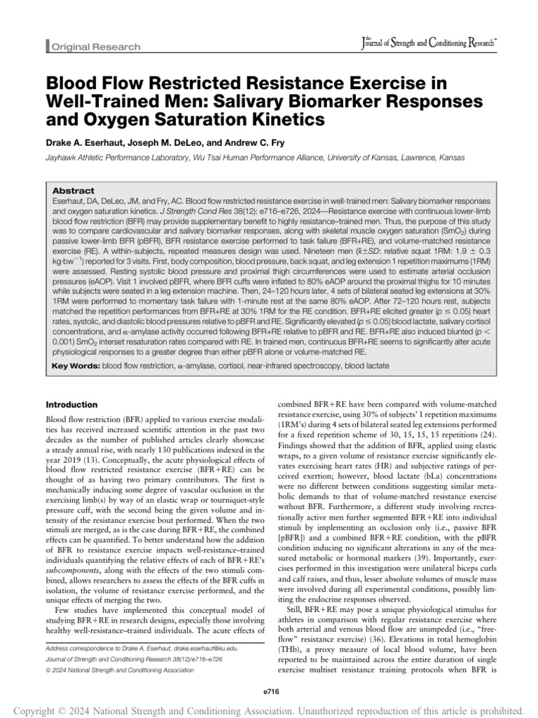 BFR Resistance Exercise Effects in Men | PDF | Blood Pressure ...