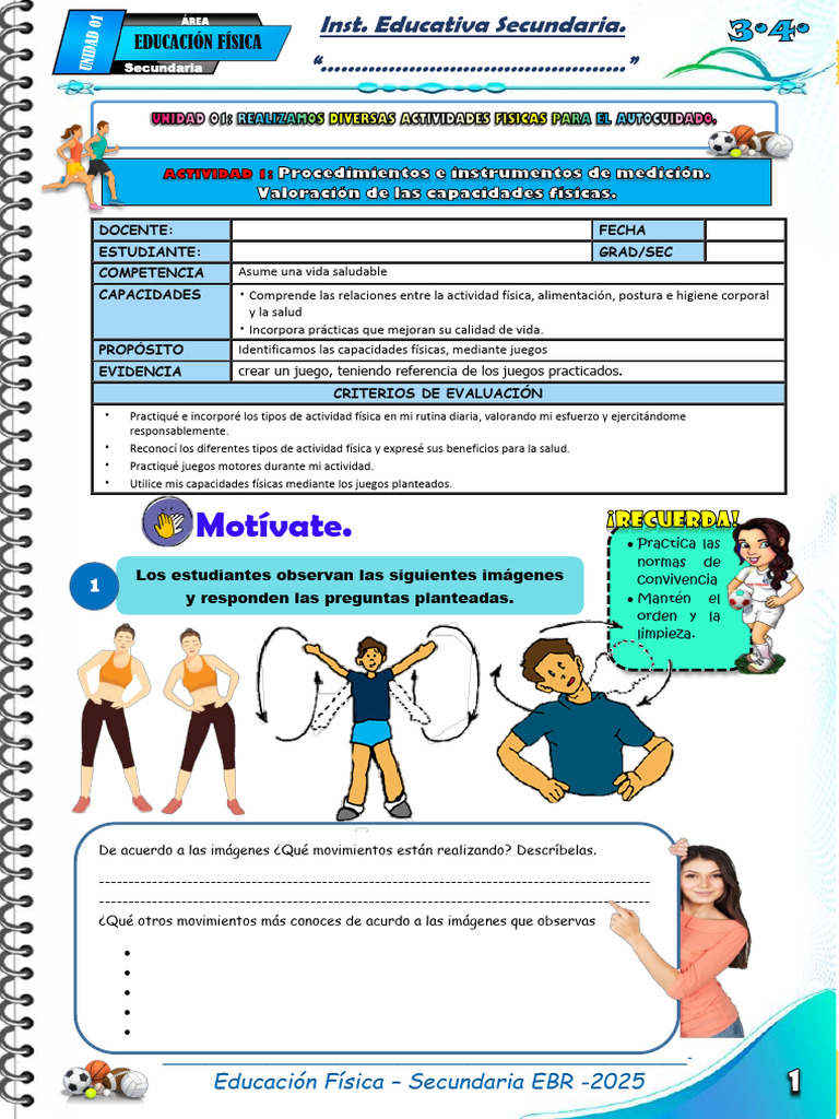 02. Ficha de actividad S1 (U1) Ciclo VII (3°4°) - ED. FÍSICA | PDF | Estrés (biología) | Las ...