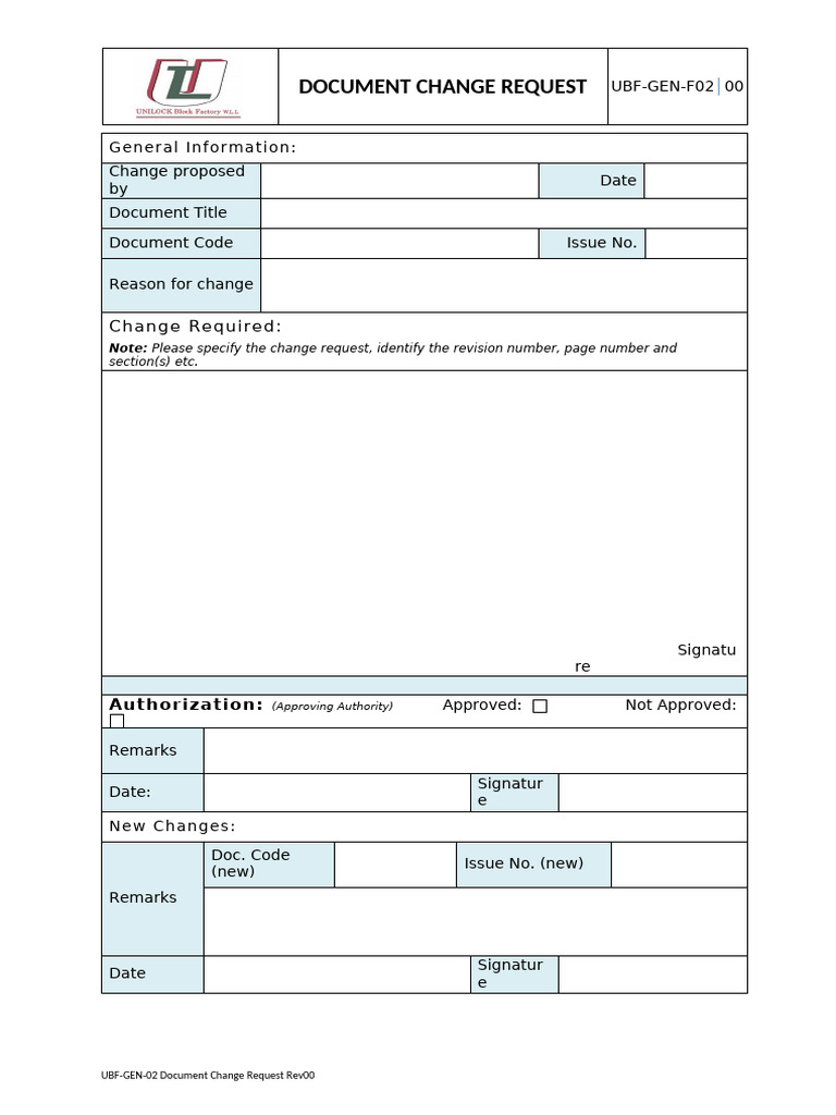UBF-QMS-F-16 Document Change Request | PDF