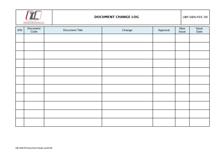 UBF-QMS-F-15 Document Change Log | PDF