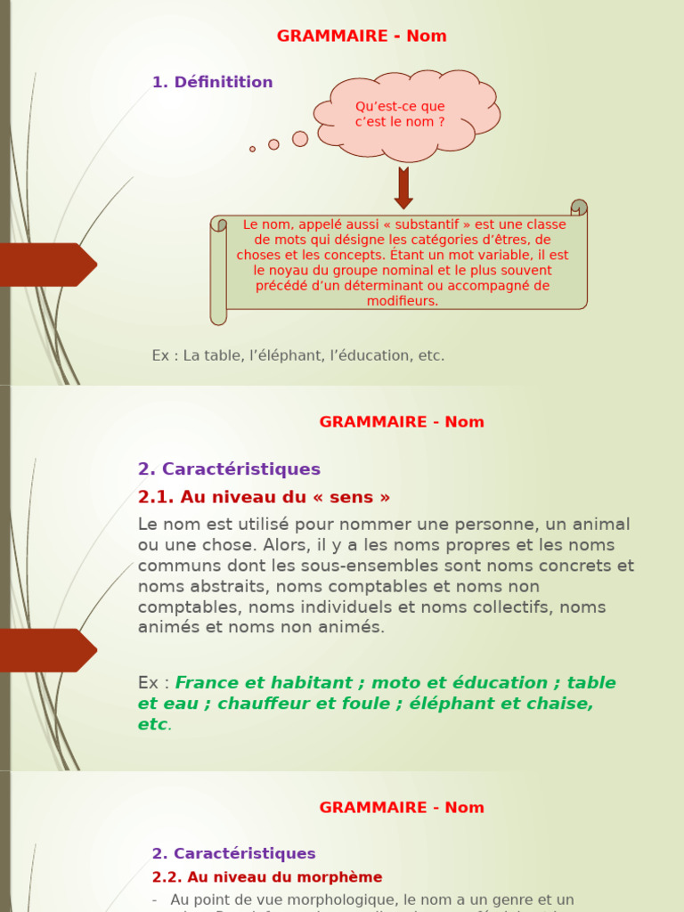 Bài Giảng Gr1 - Nom | PDF | Nom (grammaire) | Genre grammatical