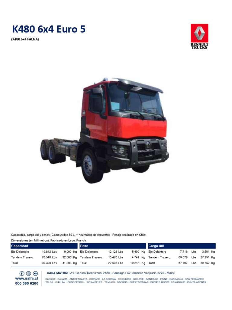 Renault K480 6x4: Especificaciones Técnicas | PDF | Eje | Neumático