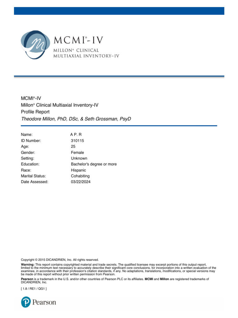 MCMI-IV-Profile-Report_57769270_1711135287006 | PDF | Behavioural ...