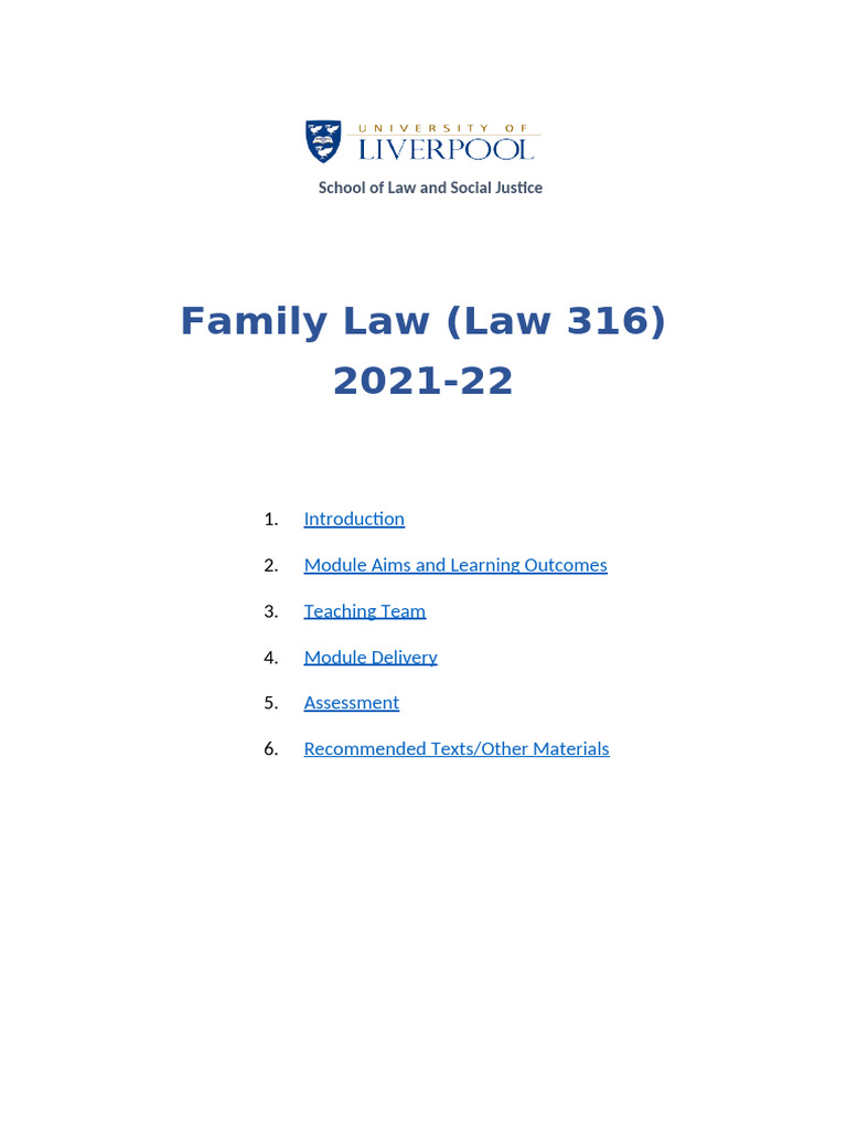 Family Law Module Handbook 2021-22 | PDF | Lecture | Violence