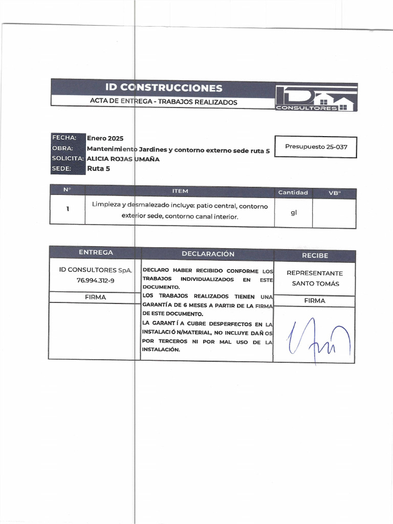 Acta de Trabajos Realizados 25-037 | PDF