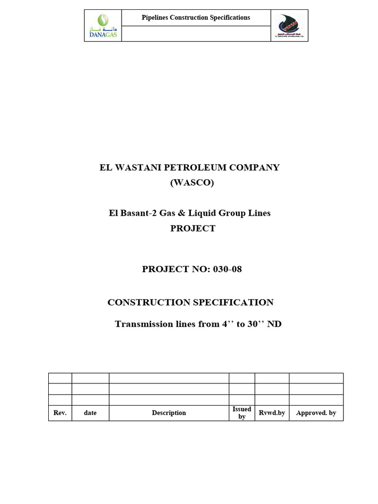 WASCO Pipeline Construction Specifications | PDF | Pipe (Fluid ...