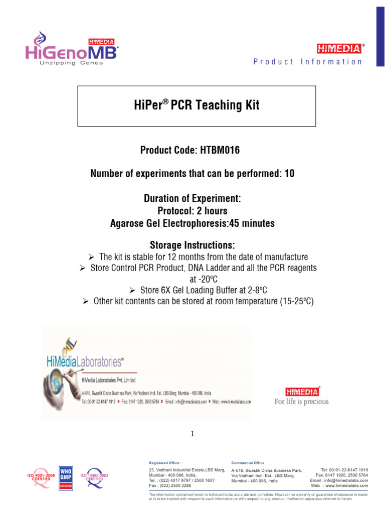 HiPer® PCR Teaching Kit Overview | PDF | Polymerase Chain Reaction ...
