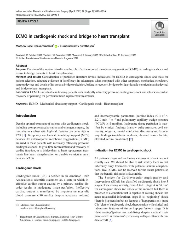ECMO in Cardiogenic Shock and Bridge To Heart Transplant | PDF | Shock (Circulatory ...