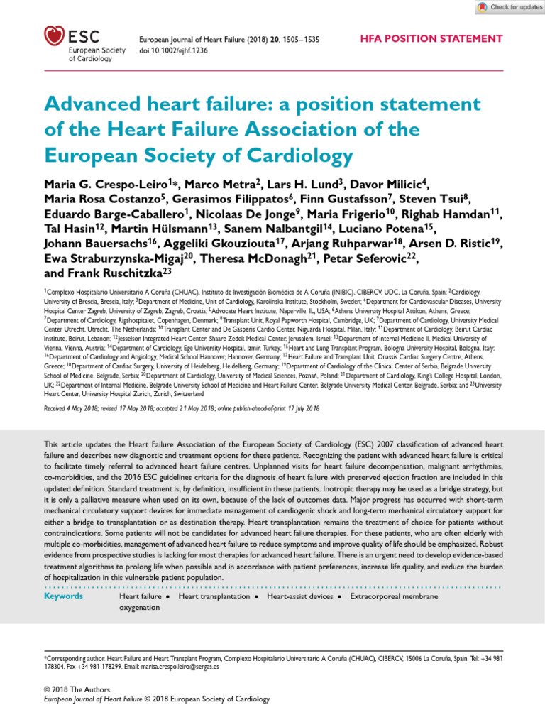 Advanced Heart Failure - A Position Statement of The Heart Failure Association of The European ...