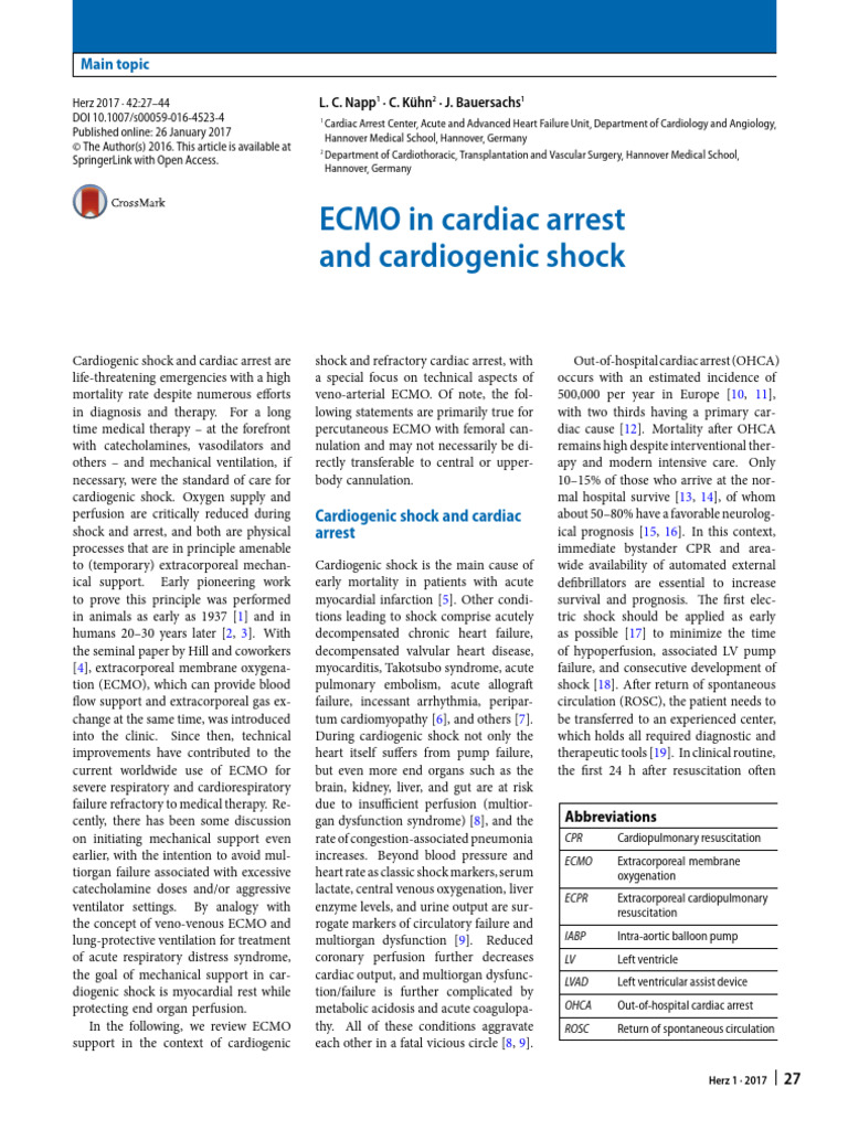 Ecmo in Cardiac Arrest and Cardiogenic Shock | PDF | Shock (Circulatory) | Heart