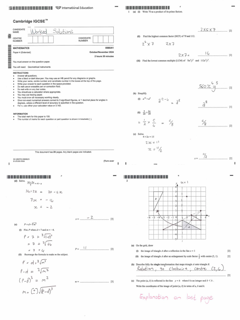 P41 Oct Nov 2024 Worked Solutions | PDF