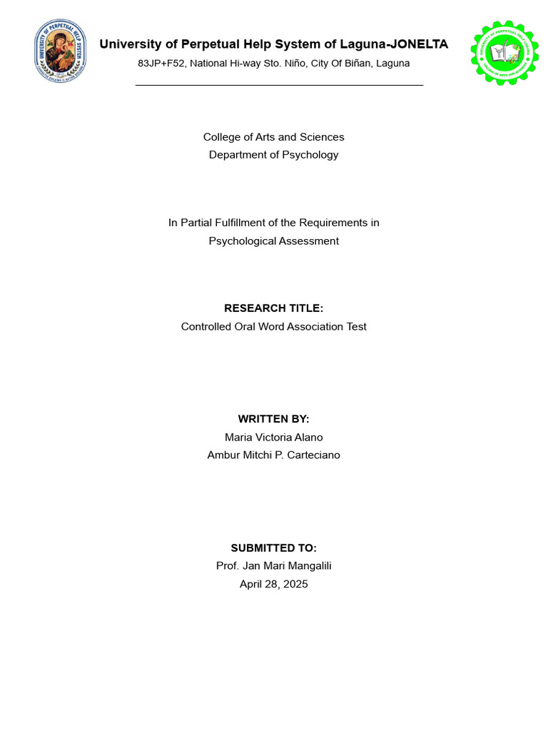 Controlled Oral Word Association Test Overview | PDF | Executive ...