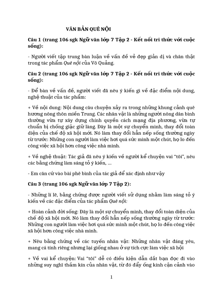 Vănbnquêni Câu 1 (Trang 106 SGK NG Văn L P 7 T P 2 - Ktnitrithcvicuc S NG) | PDF