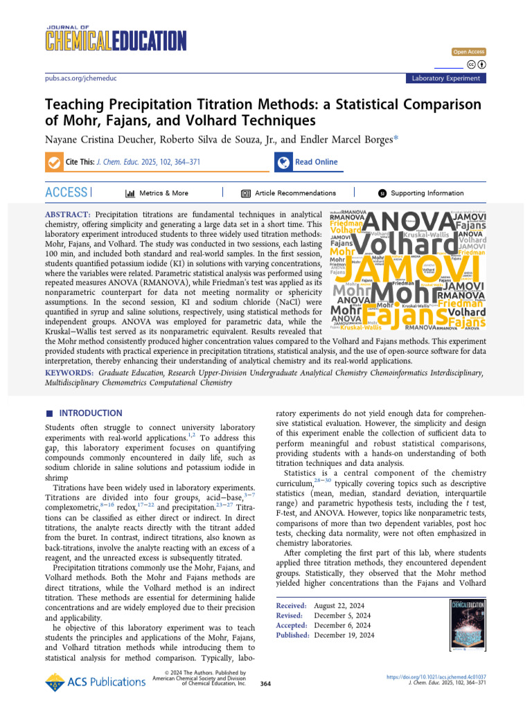 Teaching Precipitation Titration Methods A Statistical Comparisonof ...