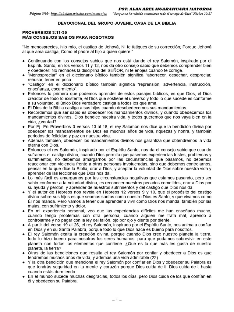 Devocional Proverbios 3 11-35 | PDF | Teología | Creencia religiosa y doctrina
