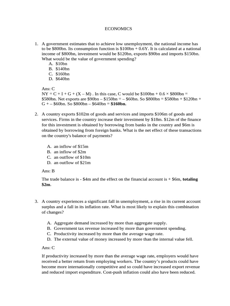 Economics Entrance Question Paper | PDF | Fiscal Policy | Demand