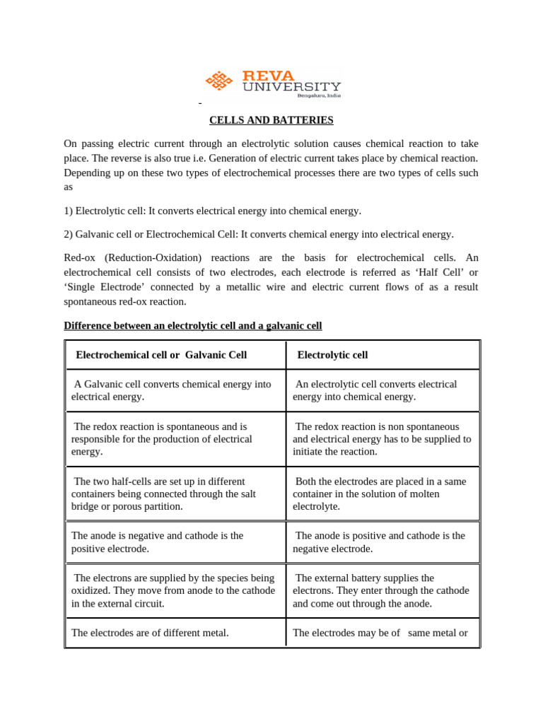 UNIT-2 Energy Storage and Conversion Devices | PDF | Electrochemistry | Rechargeable Battery