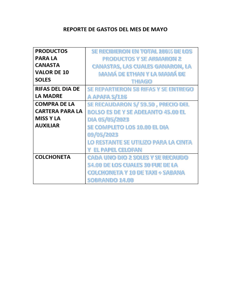 Reporte Del Mes de Mayo | PDF