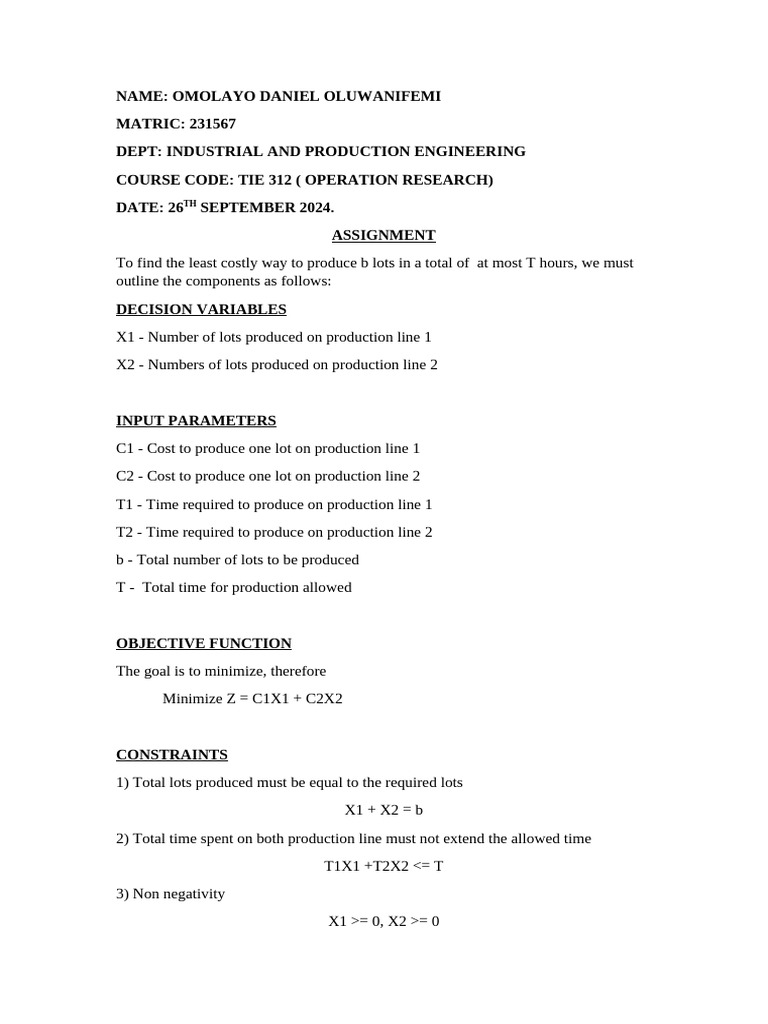 Omolayo Daniel - 231567 Tie 312 Assignment | PDF