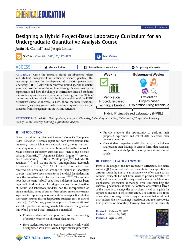 Designing A Hybrid Project Based Laboratory Curriculum For A | PDF ...