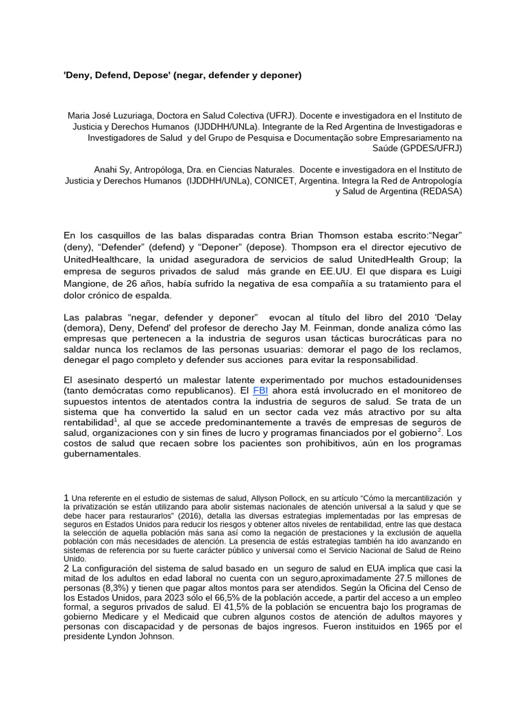 Primera Versión Nota Deny Delay Defense | PDF | Suicidio | Barack Obama