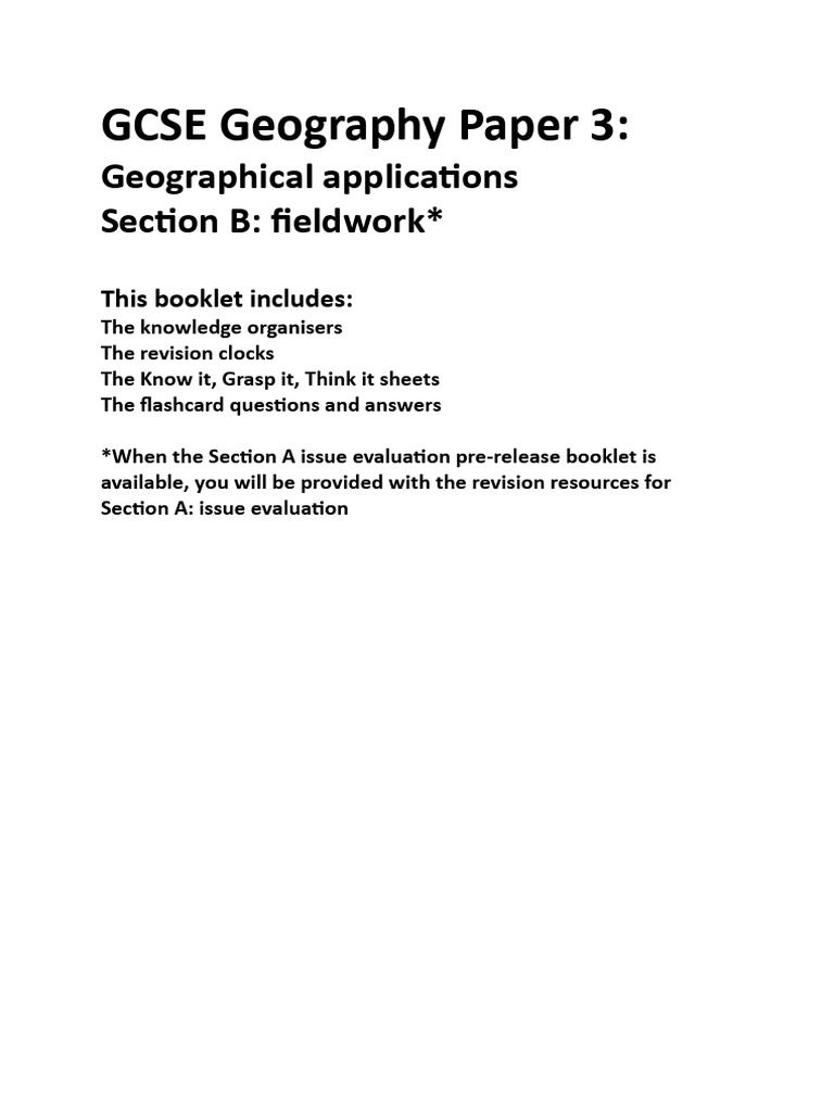 AQA GCSE Geography Paper 3 Section B Fieldwork Revision Pack | PDF ...
