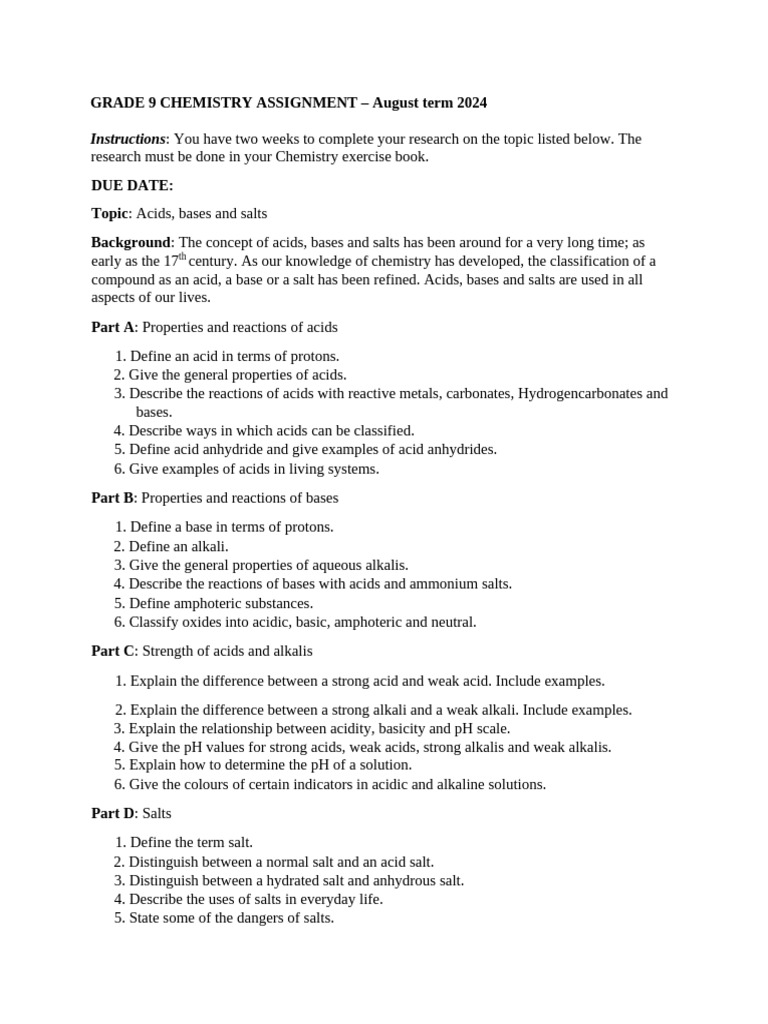 Grade 9 Chemistry Assignment | PDF