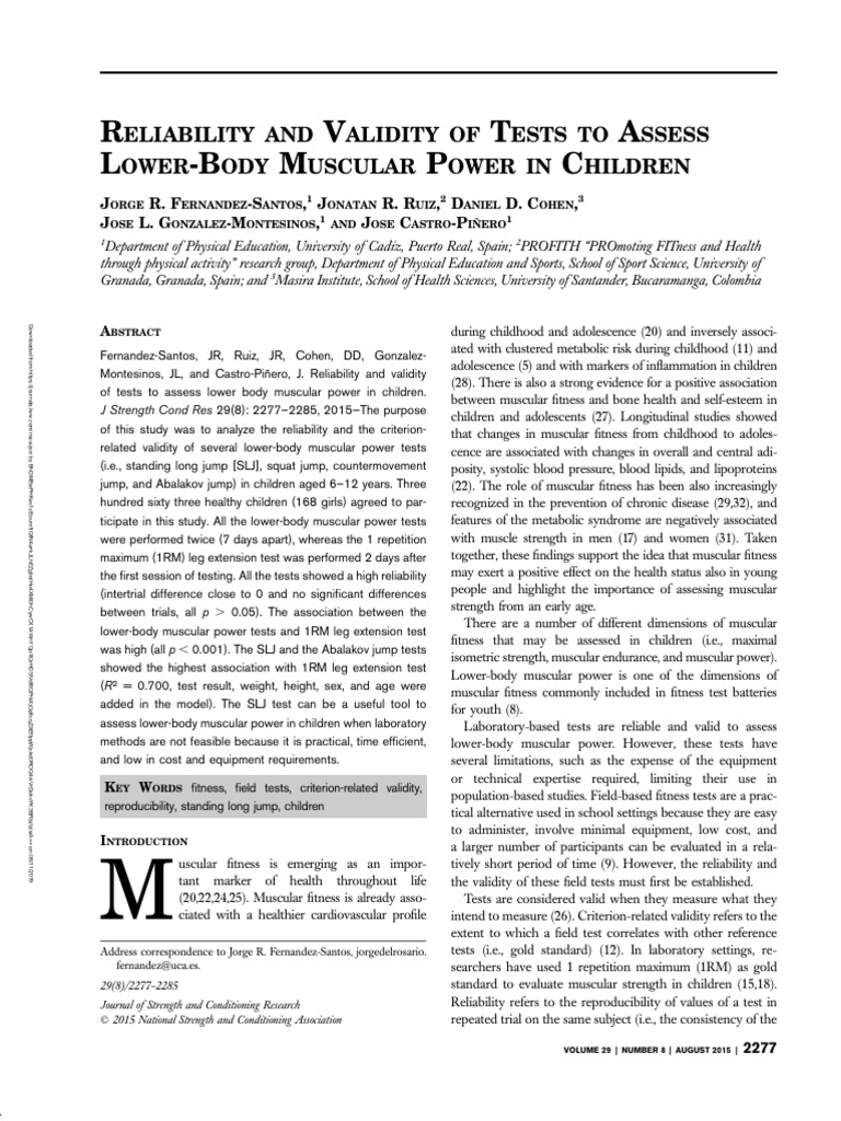 Reliability and Validity of Tests To Assess Lower-Body Muscular Power ...