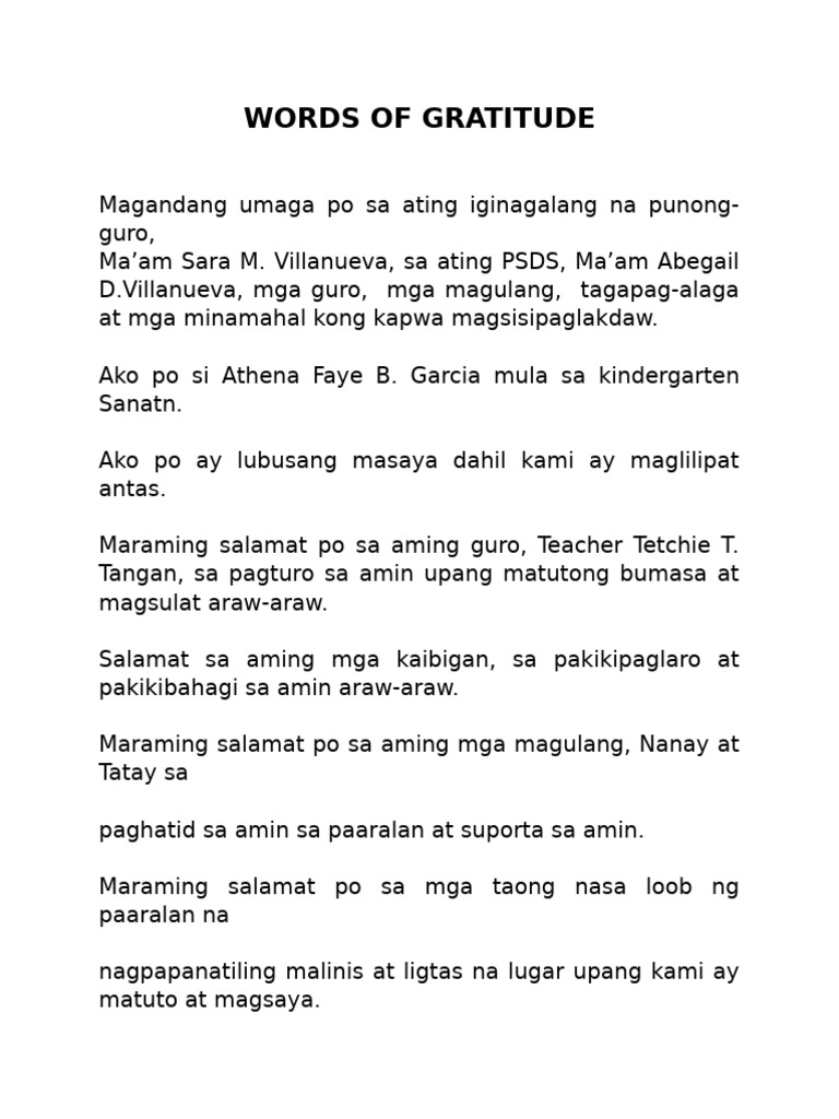 Words of Gratitude | PDF