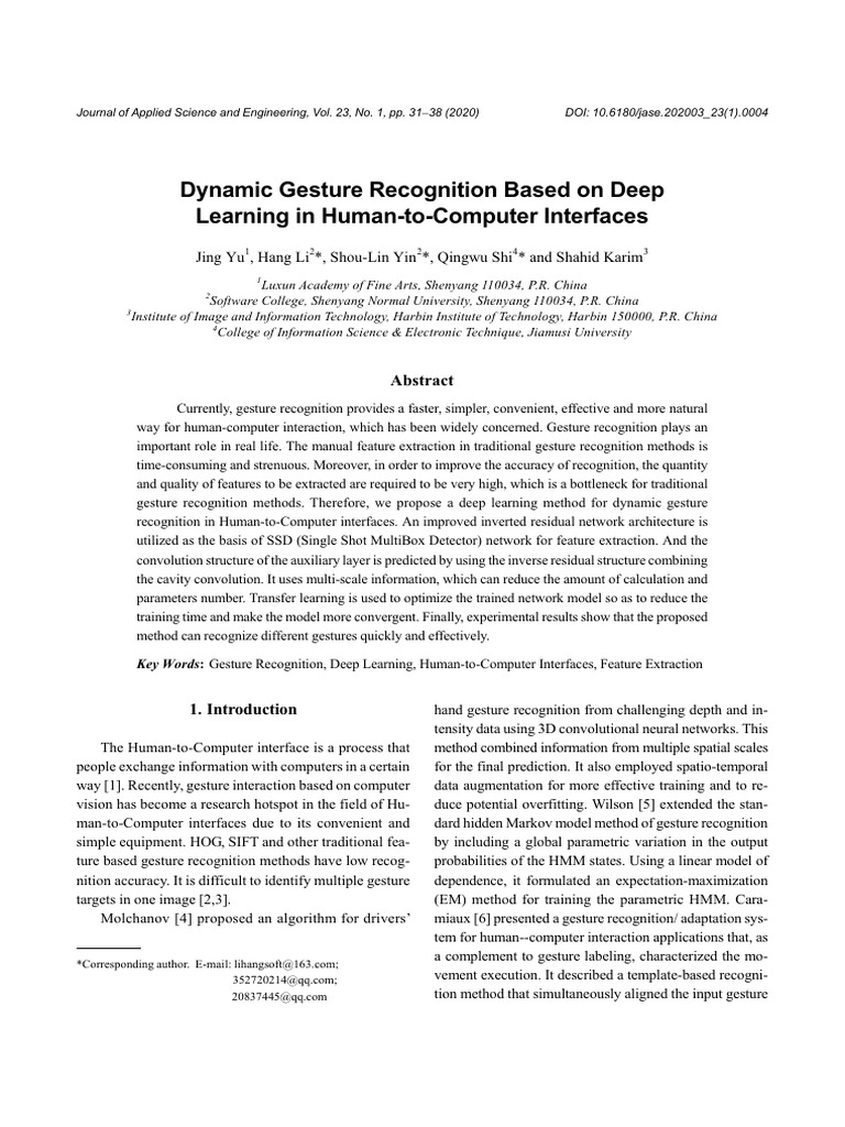 Dynamic Gesture Recognition Based On Deep Learning in Human-To-Computer Interfaces | PDF | Deep ...