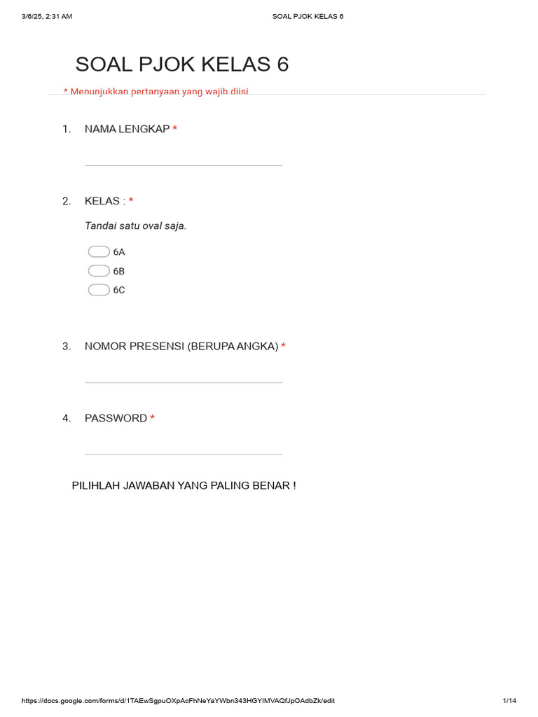 Soal PJOK Kelas 6: Pencak Silat dan Olahraga | PDF