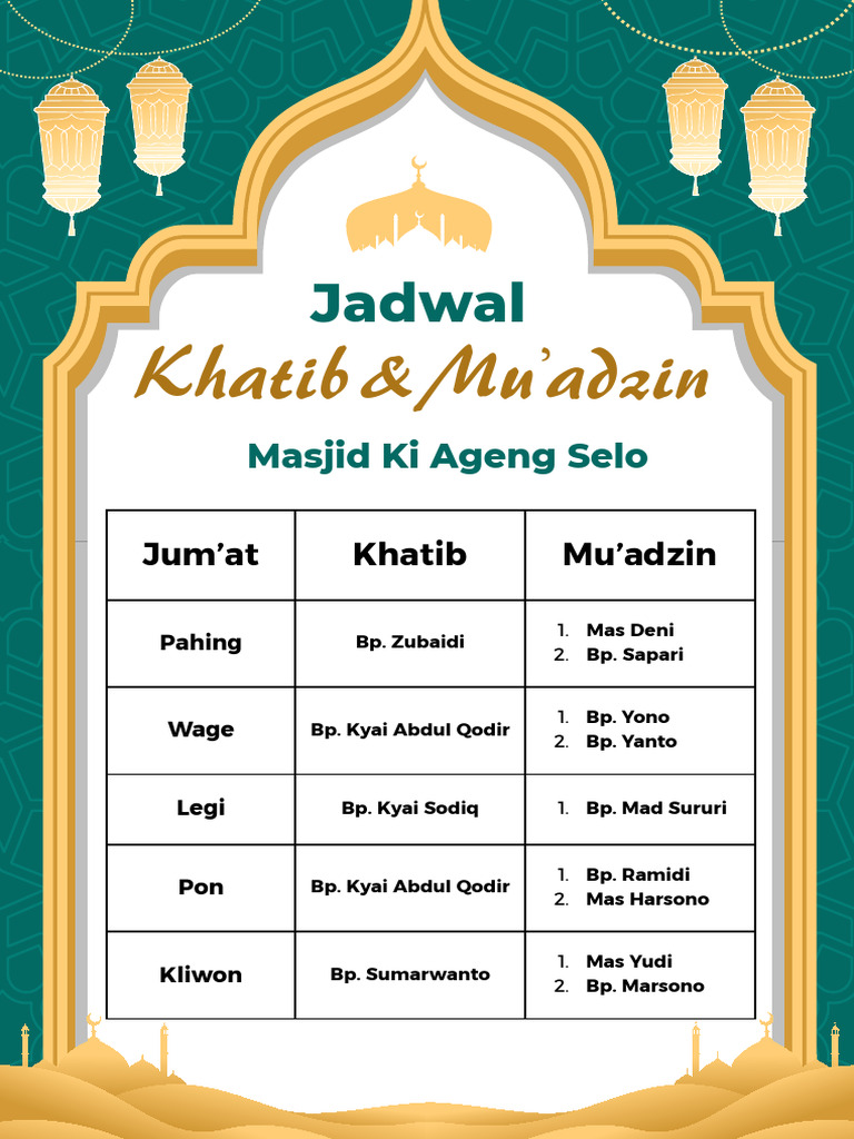 Jadwal Khatib & Mu'Adzin | PDF