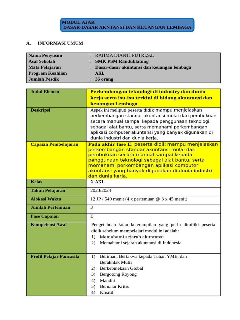 LK Modul Ajar DPK Akl 2 | PDF