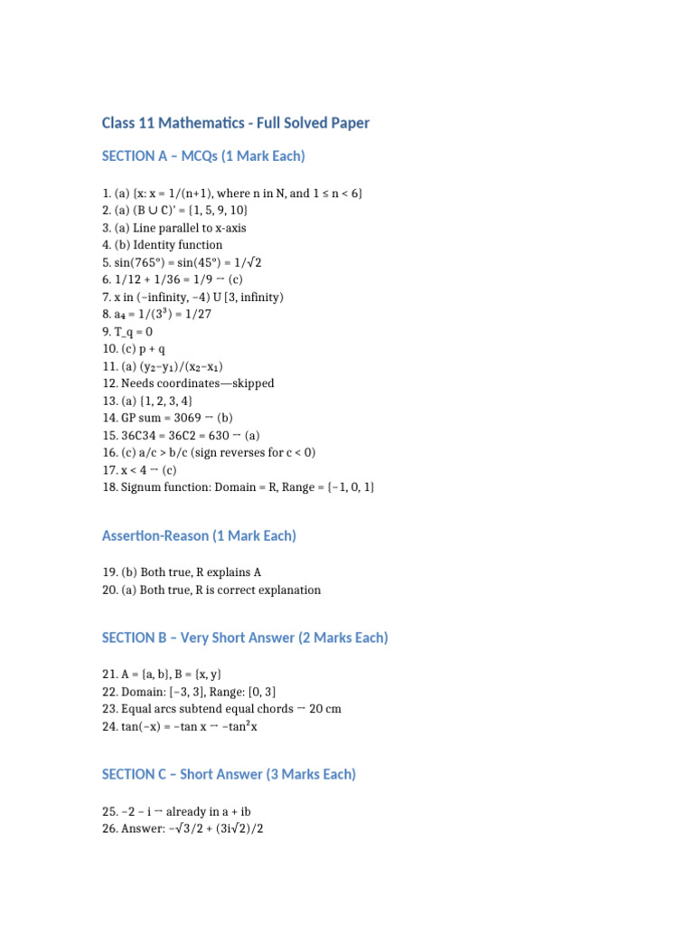 Class11 Maths Solved Paper | PDF