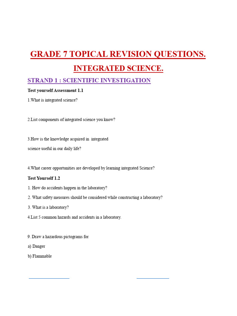 Grade 7 Integrated Science Revision Questions | PDF | Mixture | Water