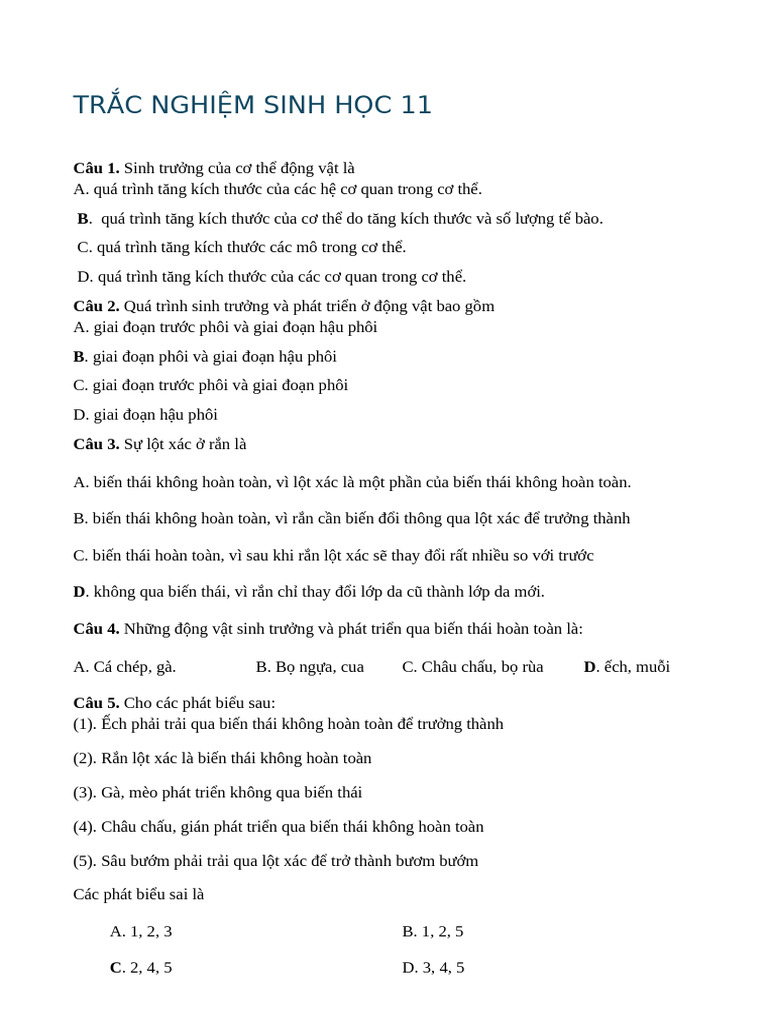 Sinh 11 Trên LP | PDF