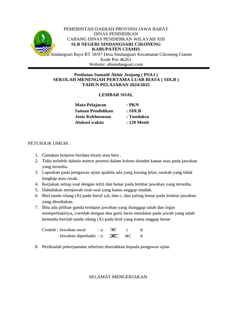 Soal PSAJ PKN Tunadaksa | PDF